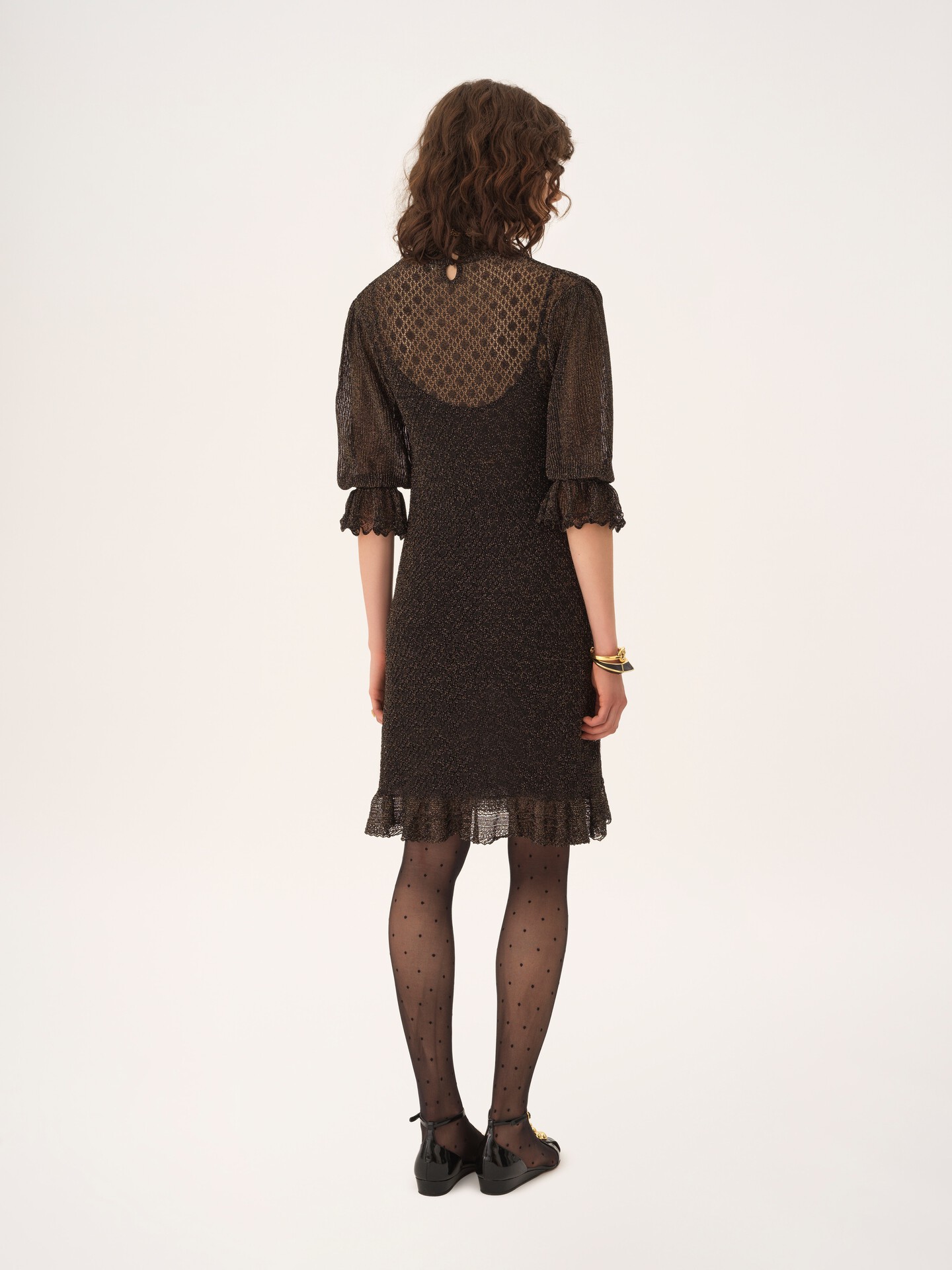 Ruffled puff-sleeve mini dress in a lurex knit Black - Chloé