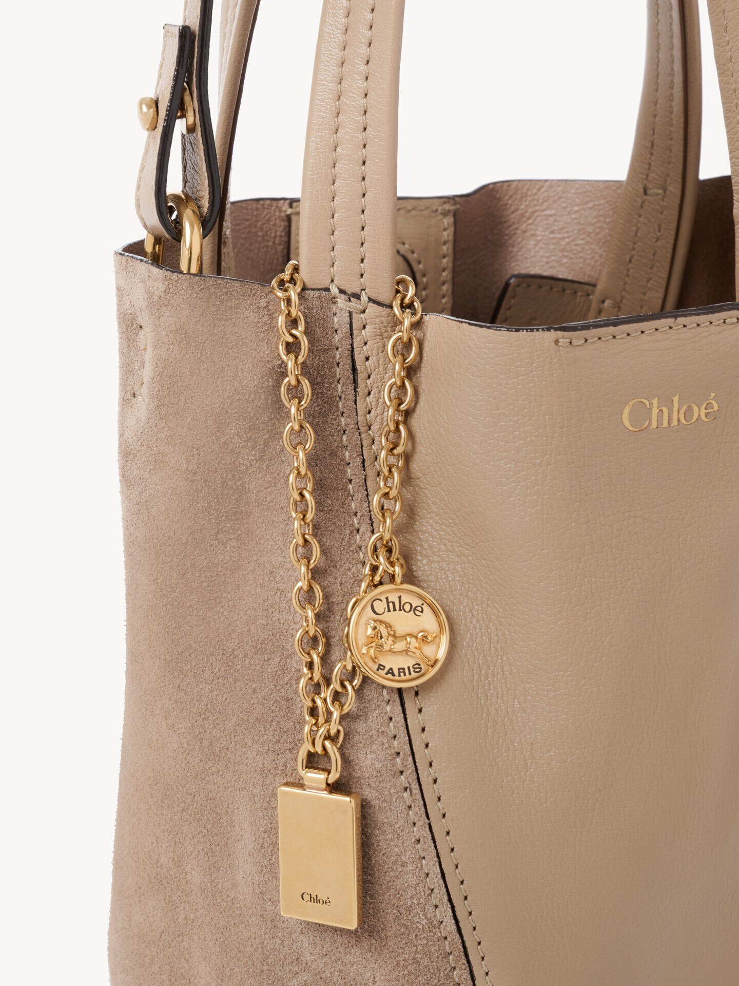 Small Chloé Spin tote bag in grained and suede leather Brown - Chloé